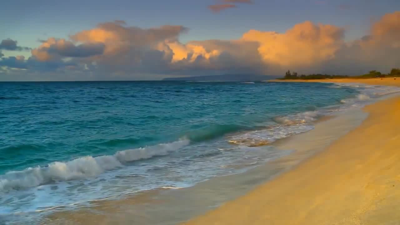 Sunset Beach , Ocean Waves Relaxing - Coub