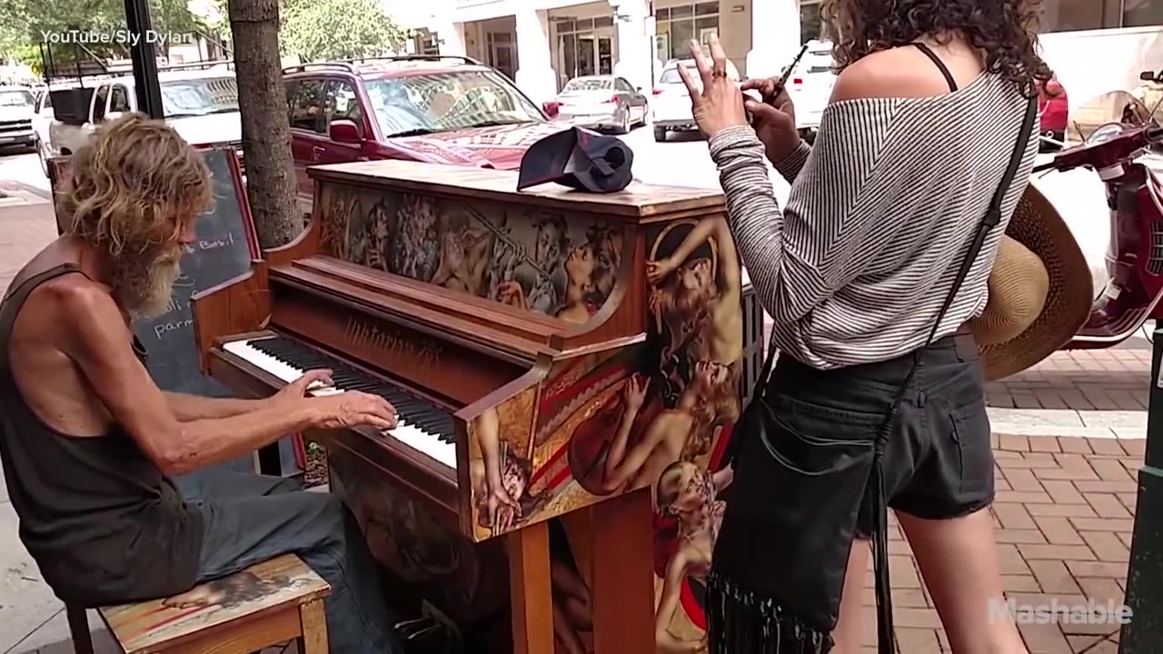 Homeless Man Plays Street Piano Beautifully in Florida (Come Sail Away ...