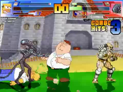 MUGEN - Homer and Peter vs. Alien and Predator Warrior - Coub